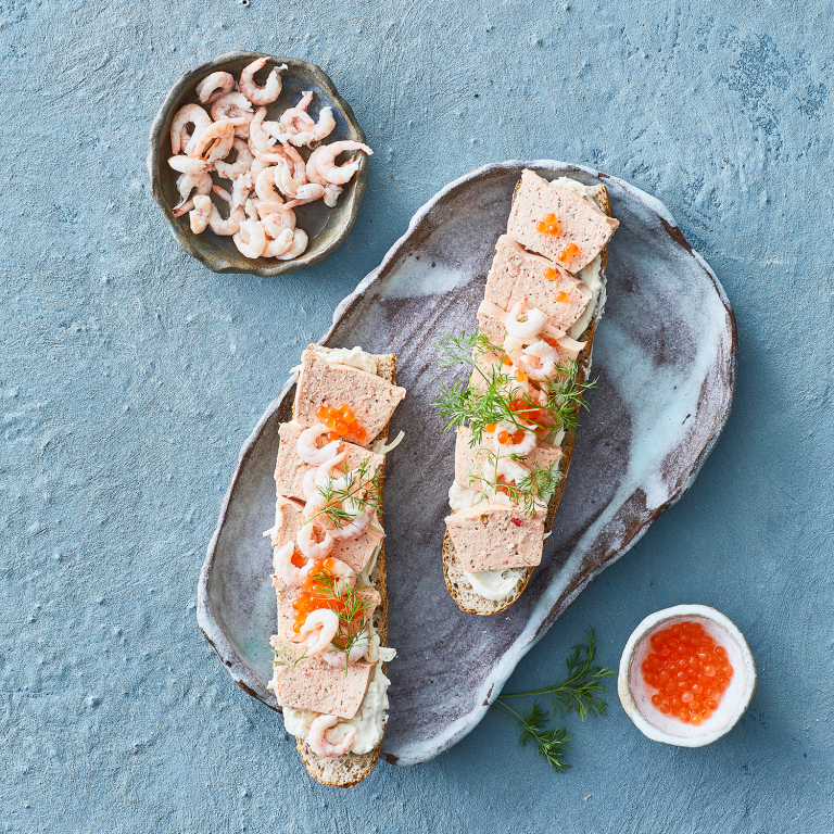 Sommerflutes med skaldyrspaté - Lykkeberg